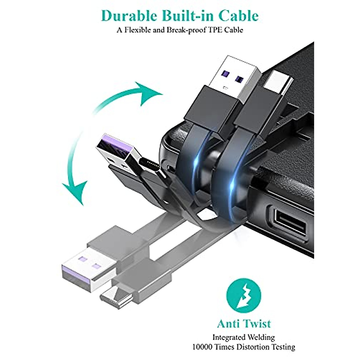 Portable Charger 36800mAh, LENGSUM Power Bank Solar Charger with 2 Output Ports, Built-in 2 Durable Cables, External Battery Pack for Cellphone and Tablet