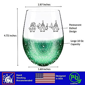 Christmas Gnome Etched Stemless Wine Drinking Glasses Glassware Set of 4