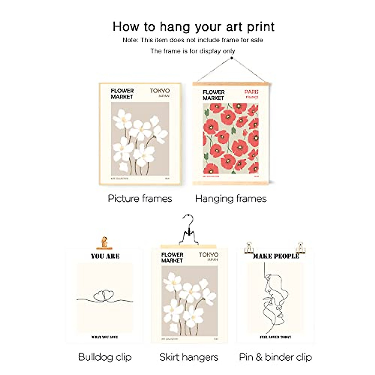 HoozGee Flower Market Poster Botanical Decor Minimalist Wall Art Prints Love Couple Theme Flower Line Poster Vintage Prints Canvas Wall Art Colorful Floral Wall Decor (8"x10" UNFRAMED)