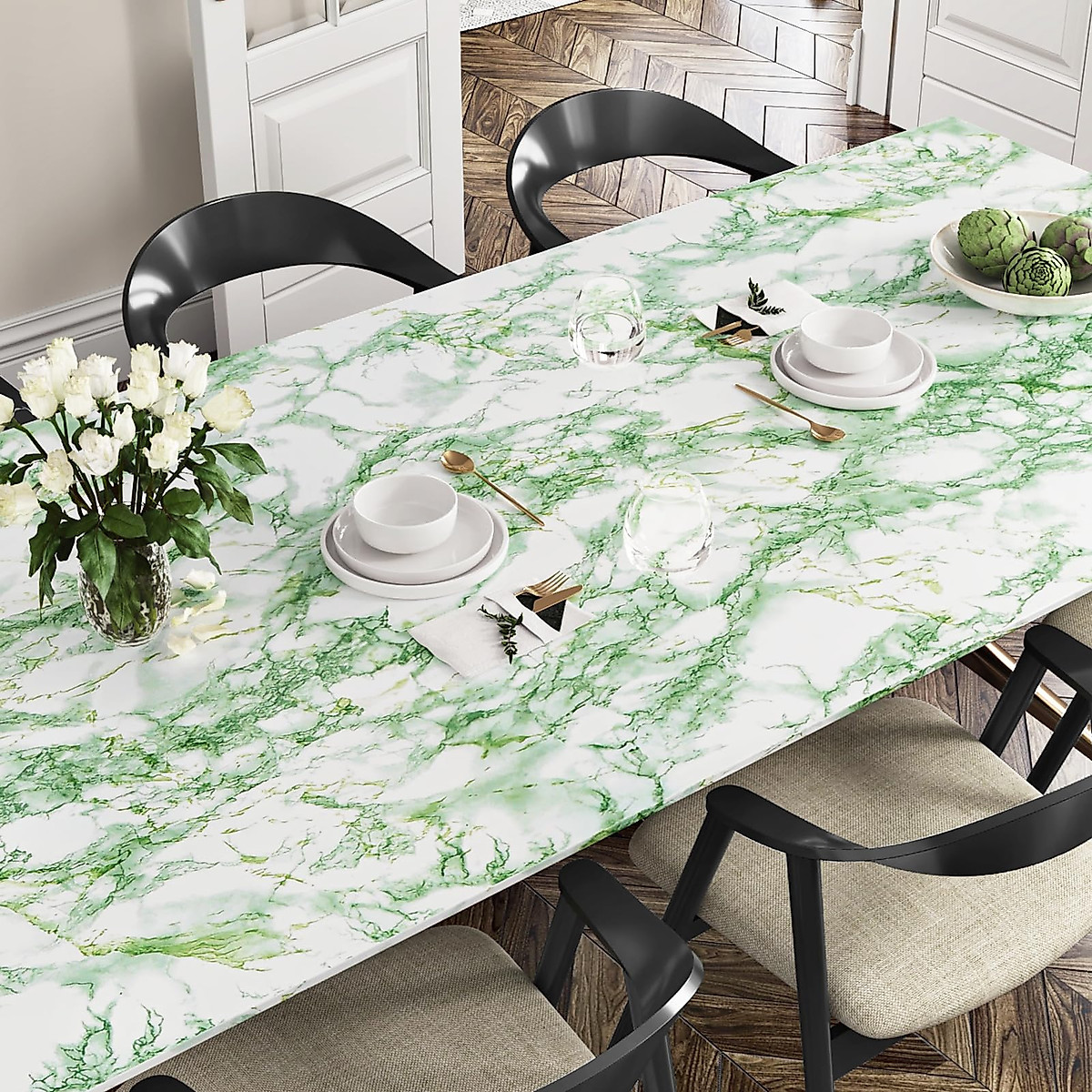 Green Marble Contact Paper for Countertops Vinyl Waterproof Kitchen Wall Paper for Cabinets Cyan Peel and Stick Wallpaper Decorative Peel and Stick Countertops Contact Paper for Table Desk 24''x118''