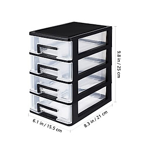 4 Drawer Desktop Storage Organizer, Heavy- Duty Plastic Containers for Storing Arts, Crafts, Sewing Accessories, Stationary