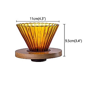 Sunormi Orange Glass Pour Over Coffee Dripper With Wooden Base Stand,1-3 Cups Coffee Cone Filter with 40Pcs Paper Filters