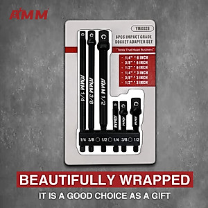 AMM 6-Piece Impact Grade Socket Adapter Set, 3-Inch & 6-Inch Power Drill Socket Driver Adaptor, 1/4", 3/8", 1/2" Hex Shank Adapt Your Power Drill To High Torque Impact Wrench