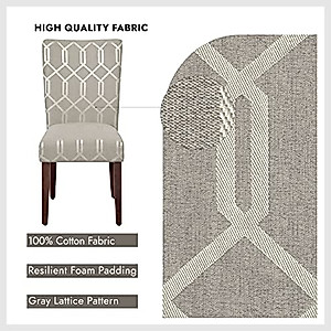 HomePop Parsons Classic Upholstered Accent Dining Chair, Set of 2, Pewter Grey and Lattice Cream