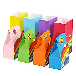 Florskoye Party Favor Bags 24 Pieces Goodie Bags, Rainbow Wrapped Candy Treat Bags Paper Gift Bags with 24 Pcs Stickers for Kids Birthday, Baby Shower, Christmas, Wedding, Party Suppliers (Rainbow)