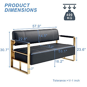 Vanress 58" Faux Leather Sofa,Leather Couch,Mid-Century Modern Leather loveseat Sofa with Comfy Upholstered and armrests,Small Couch for Small Spaces,Office,Apartment,Living Room,Black