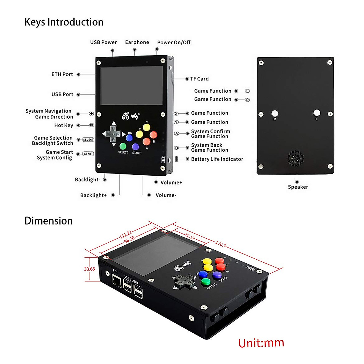 GamePi43 Accessories Kit for Raspberry Pi 4B/3B+/3B/2B/B+ Portable Retro Video Handheld Game Console with 4.3inch IPS Display 800x480 Pixel 60 fps Smooth Gaming Experience Speaker Earphone Jack