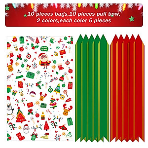 20pcs Christmas Basket Bags 24x36 inch Snowman Santa Cellophane Bags with Pull Bow Set 10 Christmas Packaging Bags 10 Ribbon Bows