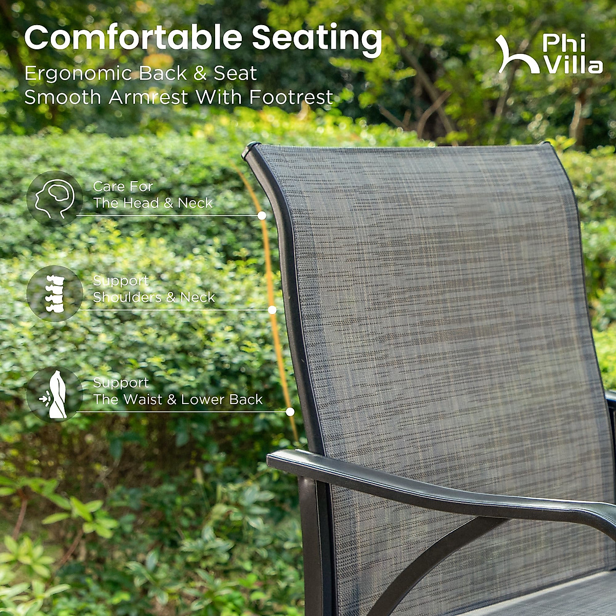 PHI VILLA Outdoor Swivel Bar Stools Set of 4, High Top Patio Bar Stools & Chairs with Armrest & Textilene Fabric for Outside, Grey