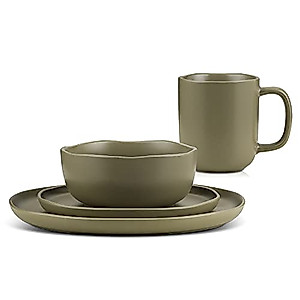Stone Lain Tom Stoneware Reactive Glaze Dinnerware Set, 16-Piece Service for 4, Olive