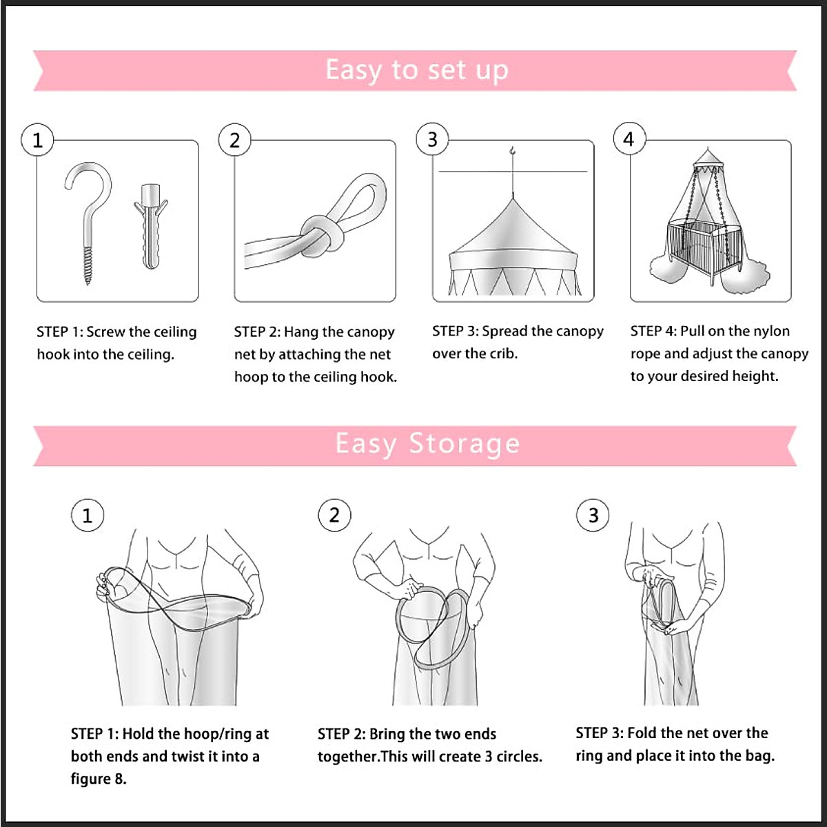 Bed Canopy for Kids - Bed Canopy Mosquito Net with Pom Poms and Felt Stars by Kiddigard - Bed Canopy for Girls - Bed Canopy Baby - Bed Canopy Set.