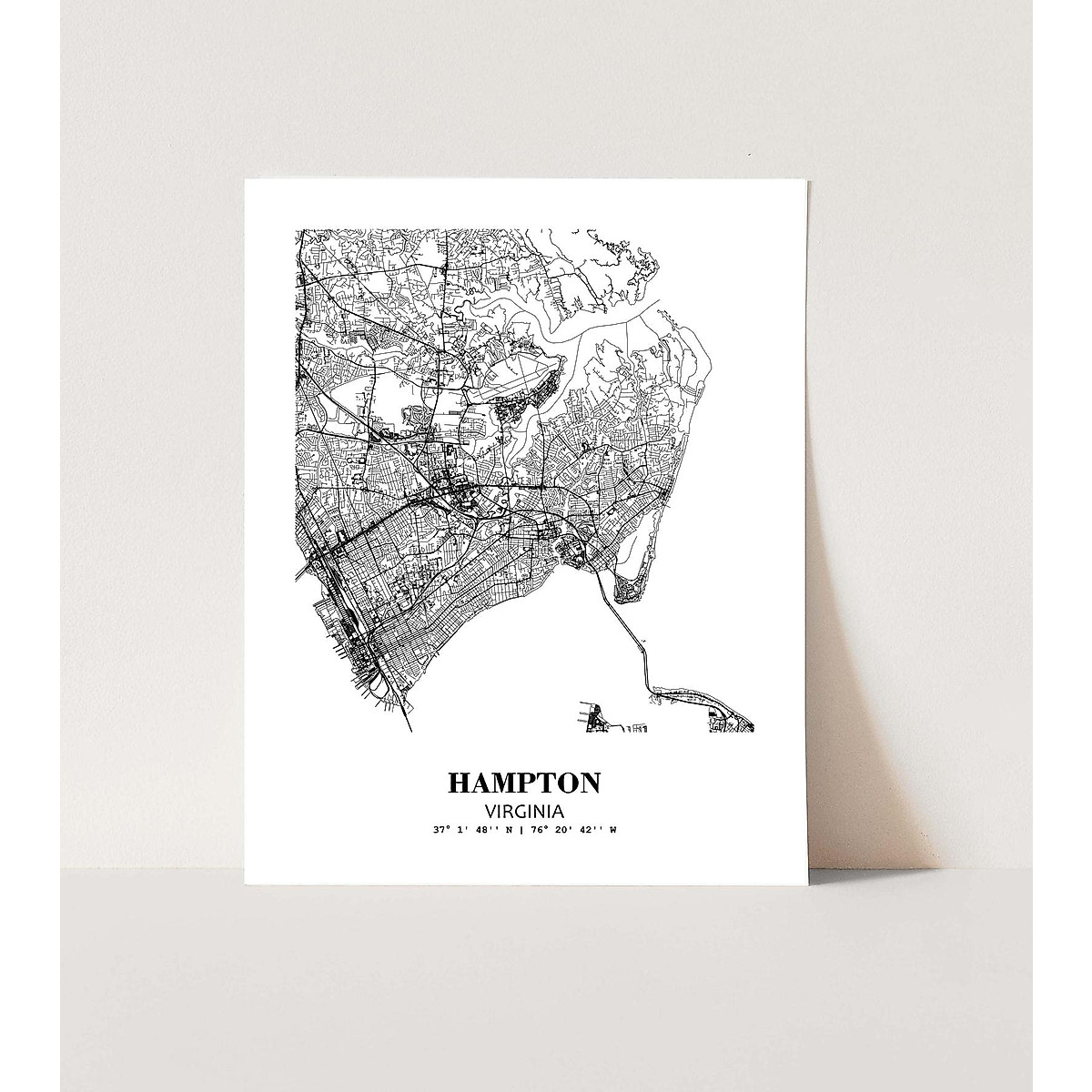 Eleville 18X24 Unframed Hampton Virginia City View Abstract Road Modern Map Art Print Poster Wall Office Home Decor Minimalist Line Art Hometown Housewarming wgn630