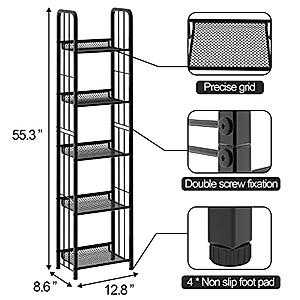 Azheruol Bookshelf Storage Shelf Bookcase Freestanding Storage Stand for Living Room, Bedroom, Kitchen Rust Resistance Easy Assembly Free Combination Multi-Functional Organizer (5 Tiers, Black)