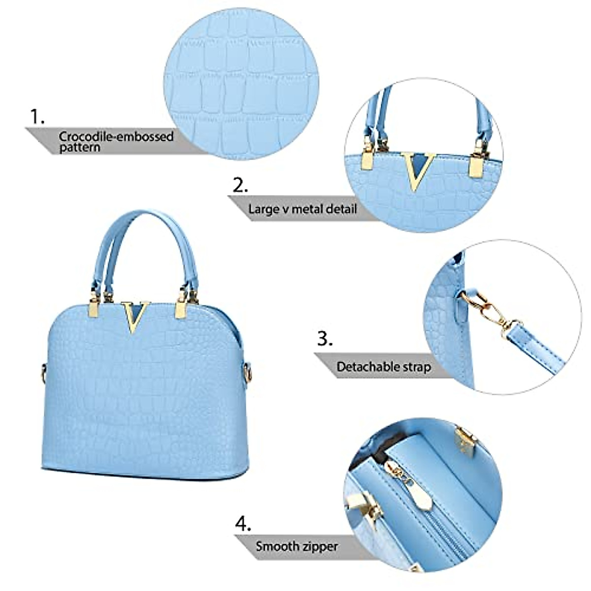 SHUIANGRAN Light Blue Satchels for Women Womens Purses and Handbags Ladies PU Leather Top Handle Shoulder Tote Bags
