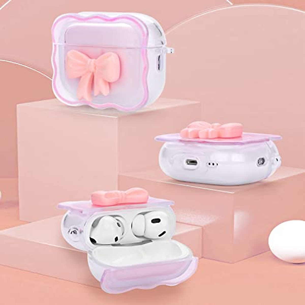 Cute AirPod Pro 2 Case with Keychain, 3D Pink Bow Design Soft Clear Protective Cover Compatible for AirPods Pro 2nd Generation 2022 Case for Women and Girls