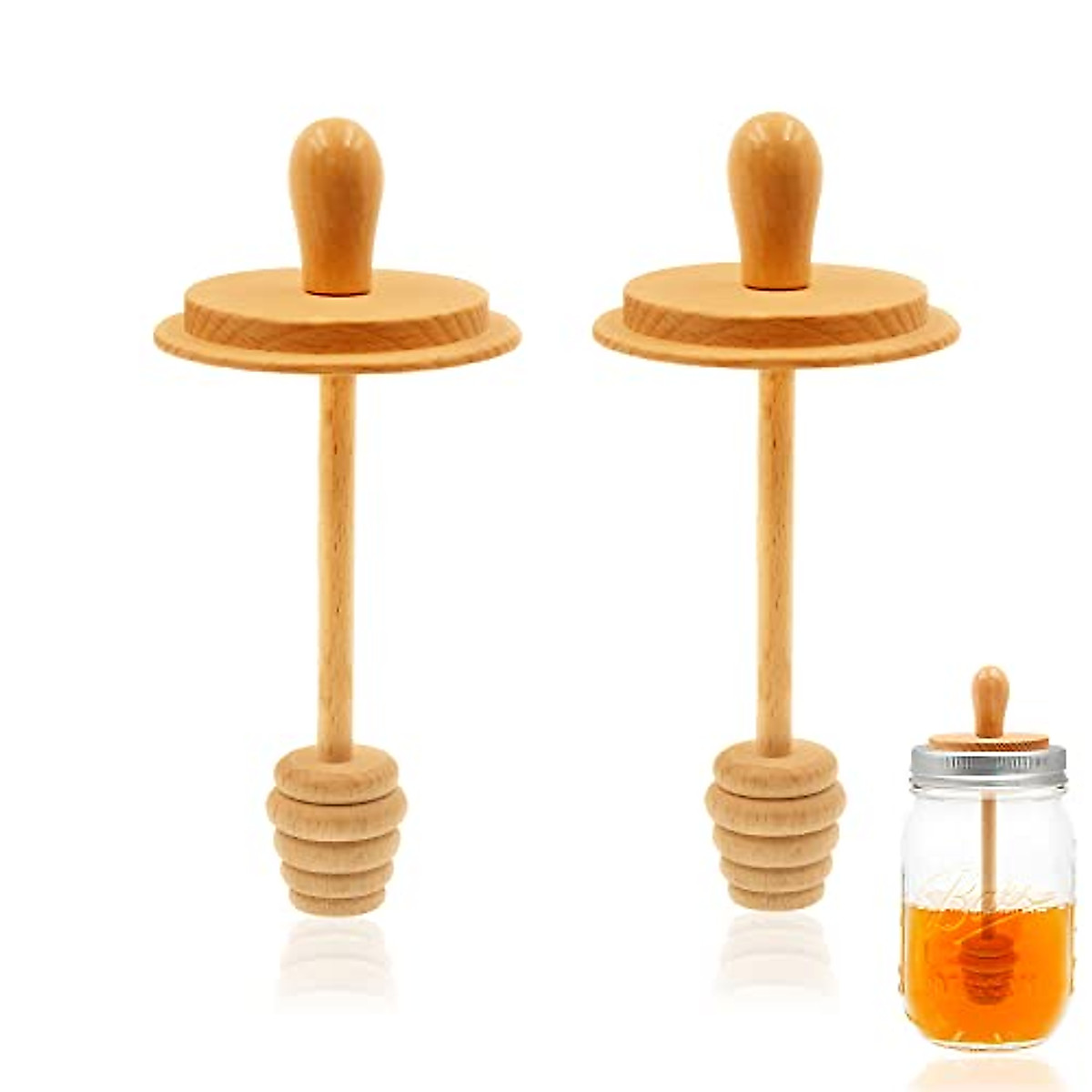 2pcs Wooden Mason Jar Honey Dippers - Honey Dipper Wooden Stick for Regular Mouth Mason Jars, Honey Spoon Mason Jar Honeycomb Lid for Regular Mouth 16 oz Mason, Ball Jars (ONLY Honey Dippers)