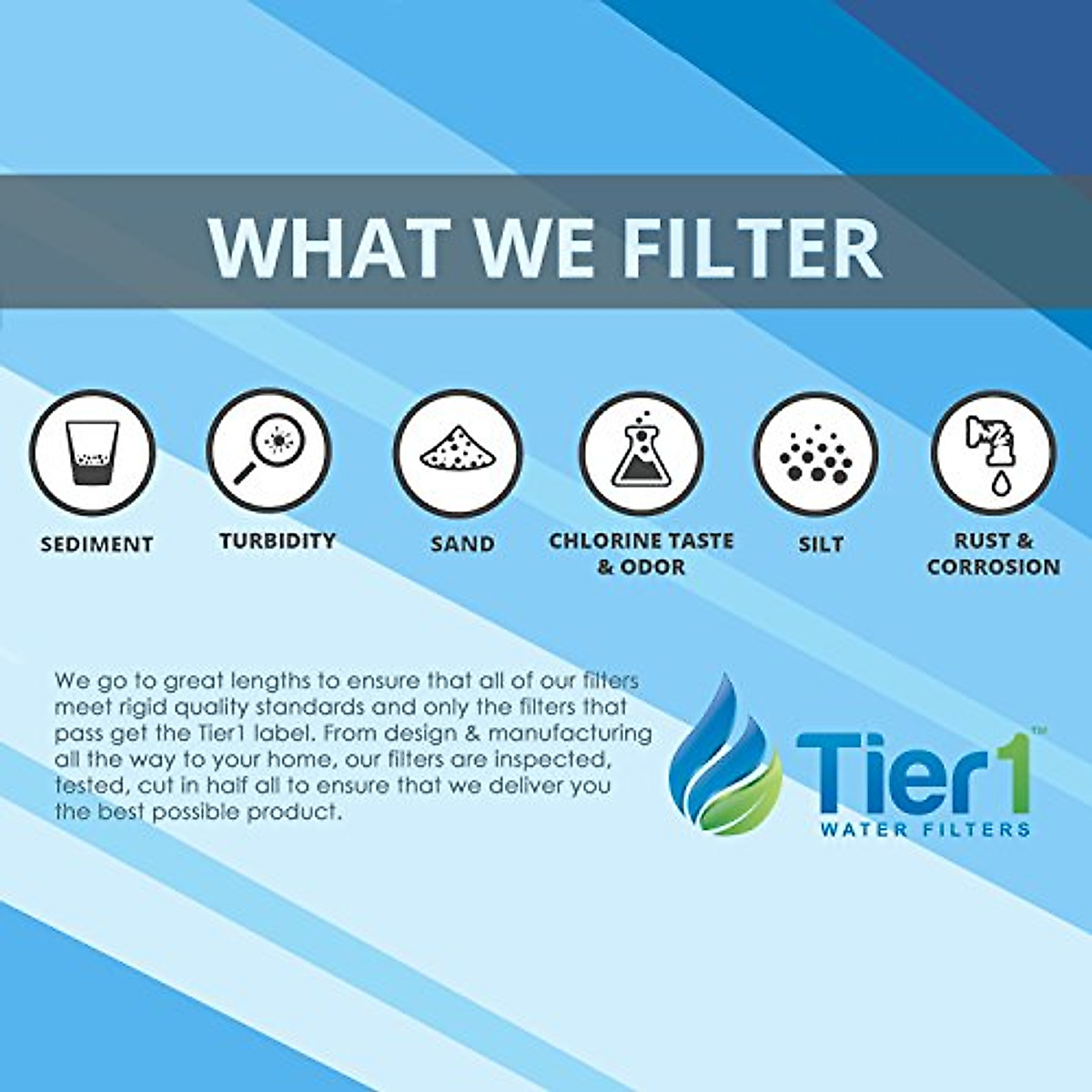 Tier1 1 Micron 10 Inch x 4.5 Inch | 6-Pack Spun Wound Polypropylene Whole House Sediment Water Filter Replacement Cartridge | Compatible with Pentek DGD-2501, 155359-43, Home Water Filter