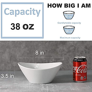 Buyajuju Porcelain Salad Bowls, 38 Ounce pasta bowls set of 4, 8 inch White serving bowls for cereal, soup, ramen, snacks, rice, Oven Dishwasher Safe