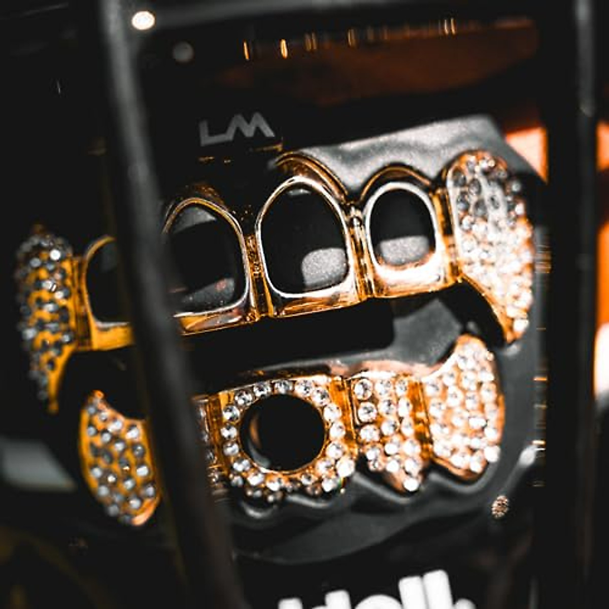 Loudmouth Football Mouth Guard - 3D Chrome Grillz Football Mouthpiece, Fits Adult & Youth, Mouth Guard Football Accessories (3D Grillz Bling - Chrome Black/Gold)