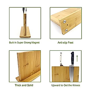 Bamboo Large Magnetic Knife Block, Bamboo Knife Holder with Powerful Magnet, Kitchen Knife Organizer Block for Storage, Double Sided Magnetic Knife Holder(11.8"x8.6")