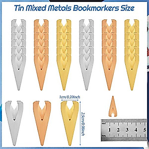 6 Boxes Metal Bookmarkers Book Darts Tin Stainless Line Markers Book Darts Line Book Markers for Readers Students, 12 Per Box (Silver, Gold, Rose Gold)