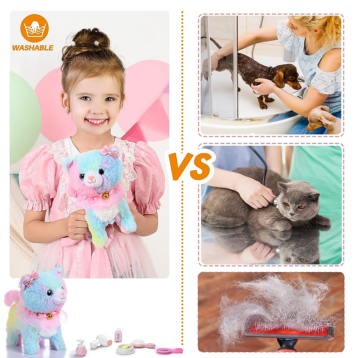 Volunna Remote Control Electronic Plush Cat Toy Pet for Girls Kids Interactive Toys, Walks, Barks, Pretend Dress Up Realistic Stuffed Animal for Age 3 4 5+ Years Old Best Gift (Cat-Colourful)