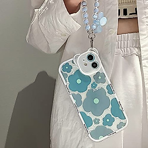 NITITOP Compatible for iPhone 11 Case Clear Floral Bear Camera Lens Case with Lovely Flower Bracelet Chain for Women Girls, Soft TPU Shockproof Protective -Blue