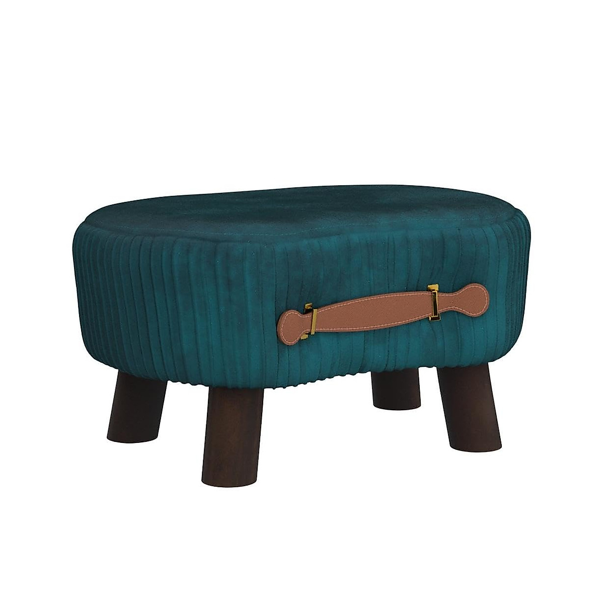 LUE BONA Small Curved Foot Stool with Handle, Velvet Footstool and Ottomans, Modern Foot Rest with Wooden Legs, Step Stool with Padded Seat for Couch, Living Room, Teal