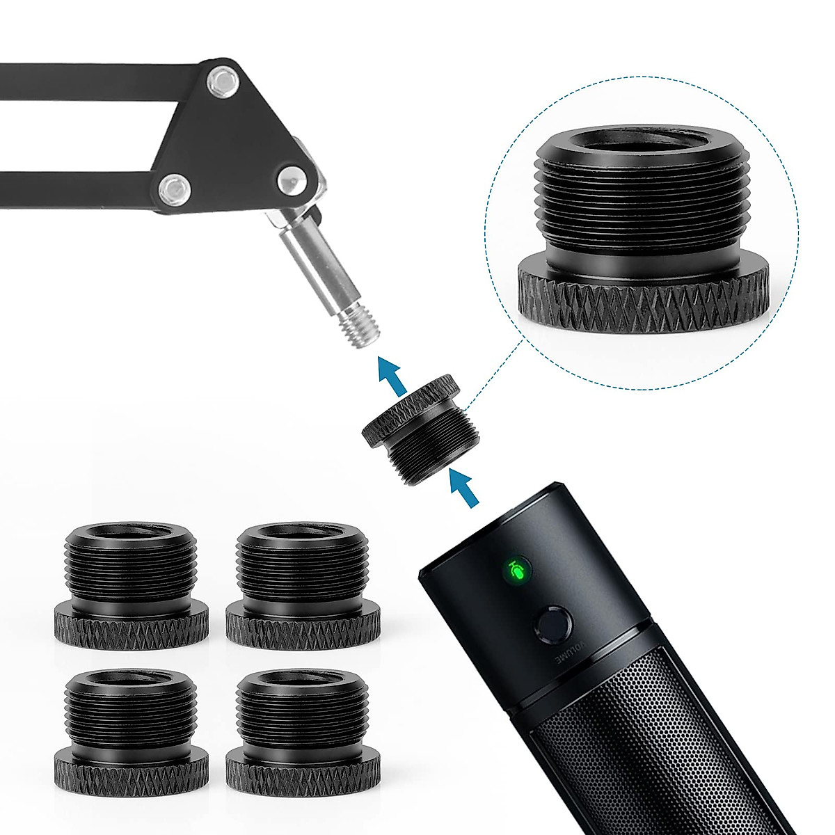 Mic Stand Adapter 3/8 Female to 5/8 Male Microphone Stand Adapter and 5/8 Female to 3/8 Male Mic Thread Adapter for Blue Yeti Snowball Boom Arm Mic Stand Mount to Tripod, Combo 8 Pack by ChromLives