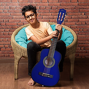 ADM Beginner Acoustic Classical Guitar 30 Inch Nylon Strings Wooden Guitar Bundle Kit for Kid Boy Girl Student Youth Guitarra Online Lessons with Gig Bag, Strap, Tuner, Extra Strings, Picks,Blue