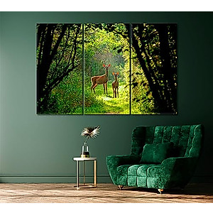 White Tailed Deer with a Fawn in the Forest Canvas Print 1 Panel / 36x24 inches