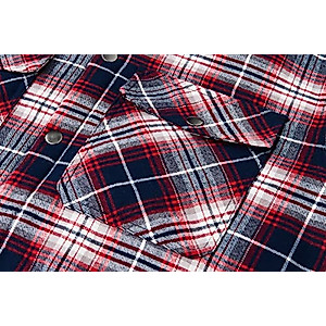 MAGCOMSEN Flannel Hooded Jacket for Men Long Sleeve Button Down Quilted Hood Coat Flannel Shirts for Men Winter Thermal Plad Jacket Red