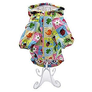 Dog Raincoat Hooded Leash Hole Waterproof Rain Coat Jacket Rainwear for Small Pet Cat Puppy (L: Length - 16", Square Multicolor)