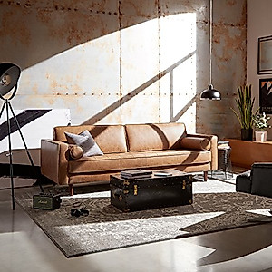 Amazon Brand – Rivet Aiden Mid-Century Modern Leather Sofa Couch, 86.6"W, Cognac