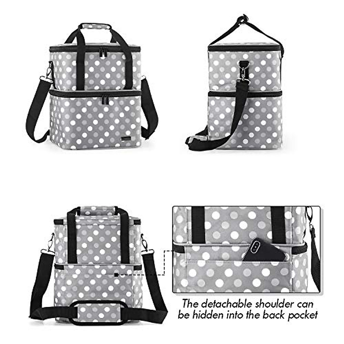 LUXJA Breast Pump Bag with 2 Insulated Compartments for Breast Pump and Cooler Bag, Pumping Bag for Working Mothers (Fits Most Major Breast Pump), Gray Dots