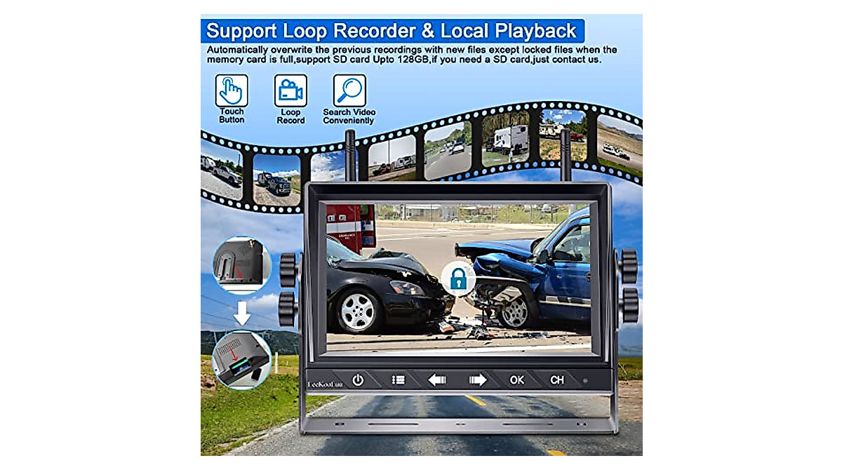 LeeKooLuu RV Backup Camera Wireless Waterproof 7'' LCD Split Screen DVR ...