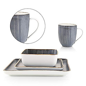 Stone + Lain Esmeralda Porcelain Dinnerware Set, Service for 4, 16 Pieces Square Grey Brushed Design