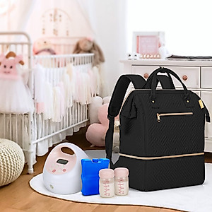 Fasrom Breast Pump Bag Backpack with Cooler Compatible with Spectra S1, S2 and Medela Pumps, Wearable Pumping Bag with Waterproof Mat for Working Moms, Black (Patent Design)