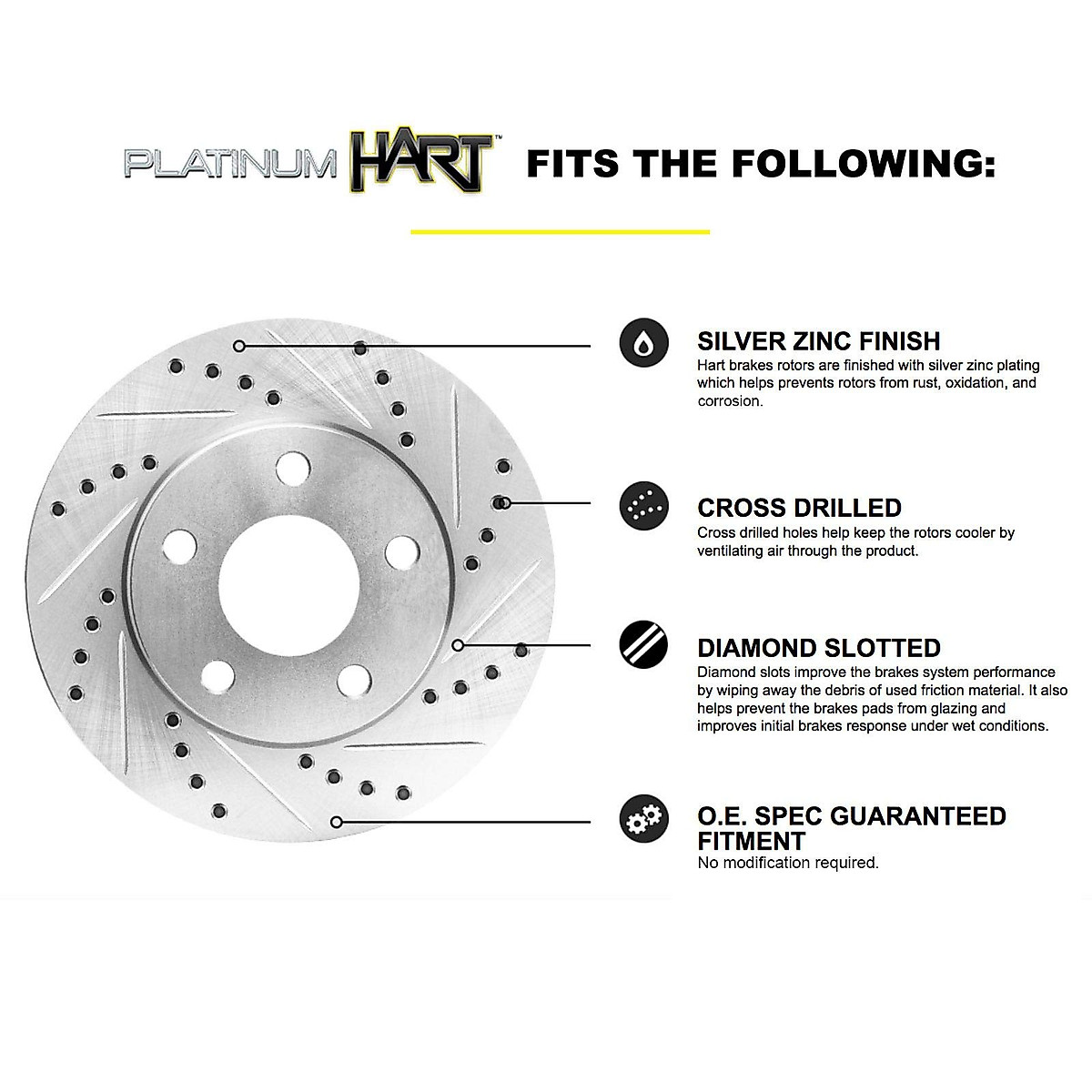 Hart Brakes Front Brake Rotors Silver Drilled Slotted+Ceramic Pads Compatible For 2013-2021 Infiniti JX35, QX60, Nissan Murano, Pathfinder