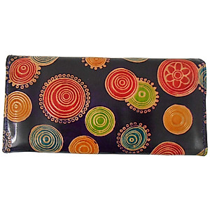 Circles Design Genuine 100% Pure leather Embossed Handmade Colorful Shantiniketan Hand Purse in Blue