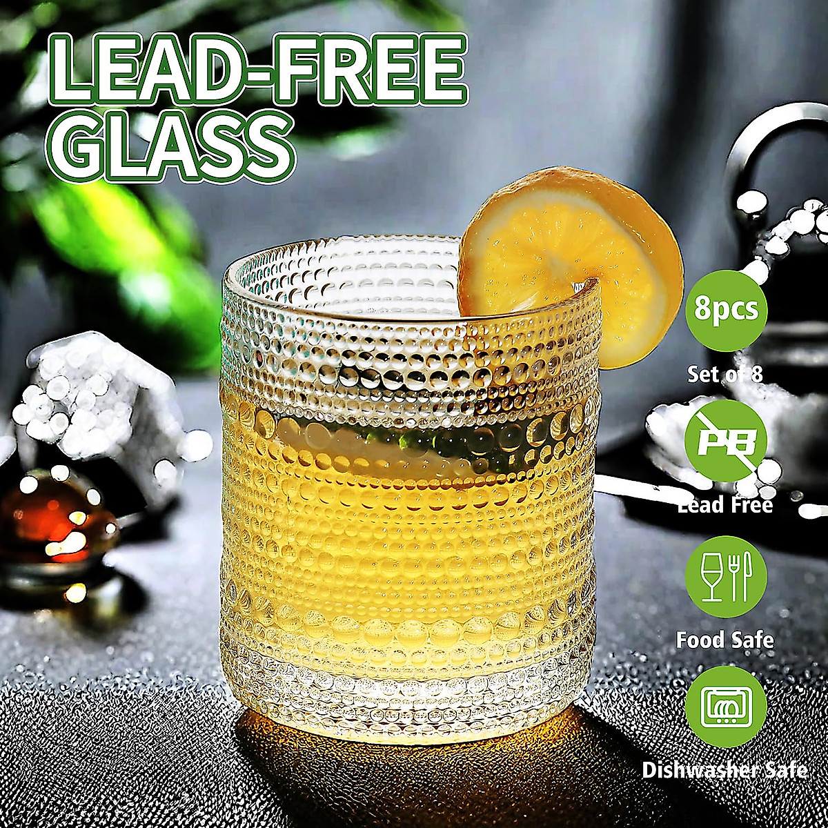 Lumkit Vintage Hobnail Driinking Glasses Set, Glassware Drinking Set of 8, 12 oz Highball Glasses & 10 oz Cocktail Glasses, Tumbler Glasses for Cocktails, Whiskey, Juice, Milk