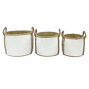 Deco 79 Seagrass Round Storage Basket with Handles, Set of 3 17", 15", 13"W, White