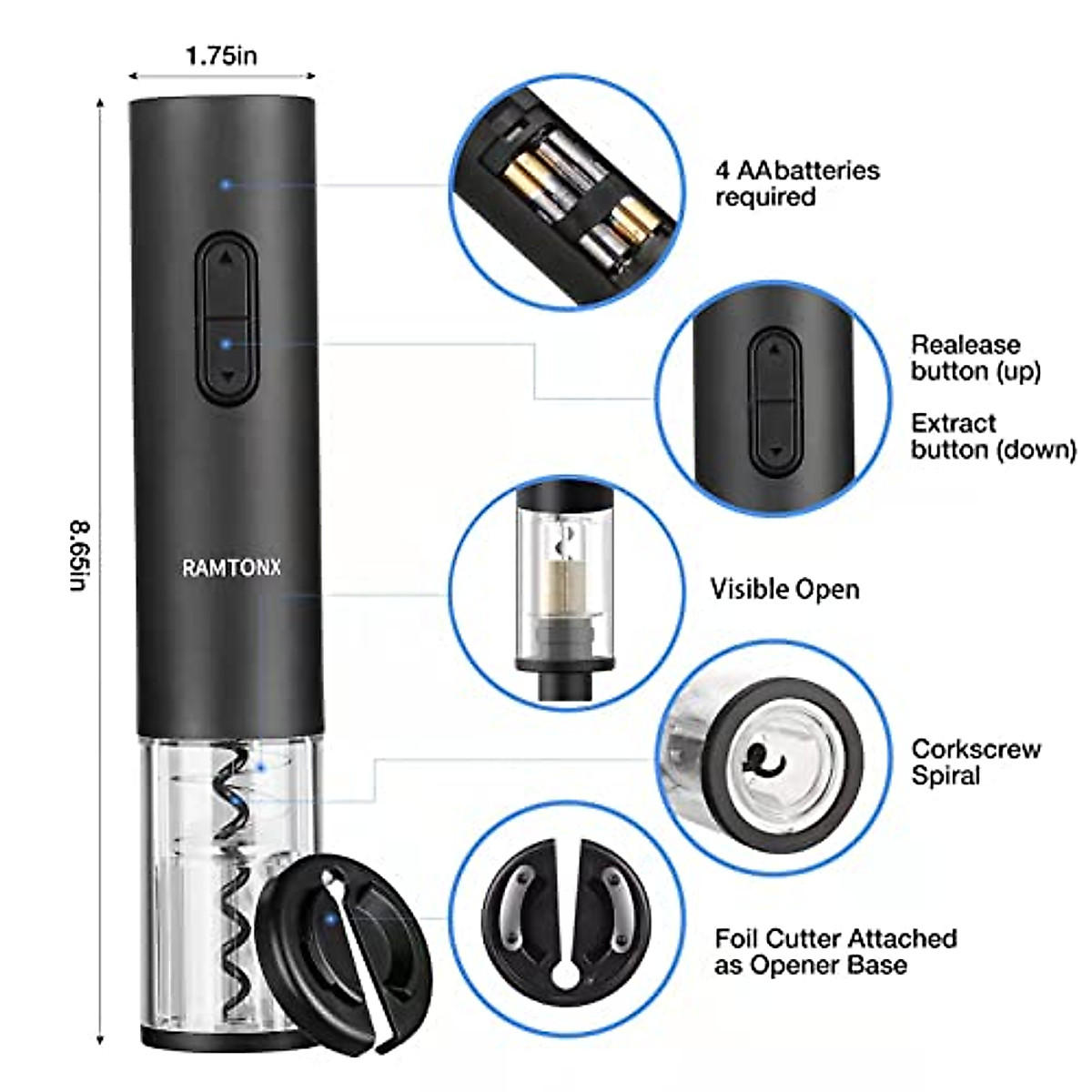 Electric Wine Bottle Opener Set, Automatic Battery Operated Wine Opener Contains Corkscrew for Wine Bottle, Wine Foil Cutter,Wine Stopper, Wine Pourer, Wine Accessories 4-in-1 Gift For Women