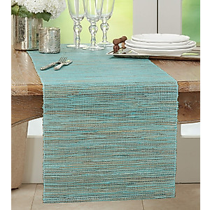 SARO LIFESTYLE 217.TQ1454B Melaya Collection Shimmering Woven Nubby Water Hyacinth Table Runner, 14" x 54", Turquoise