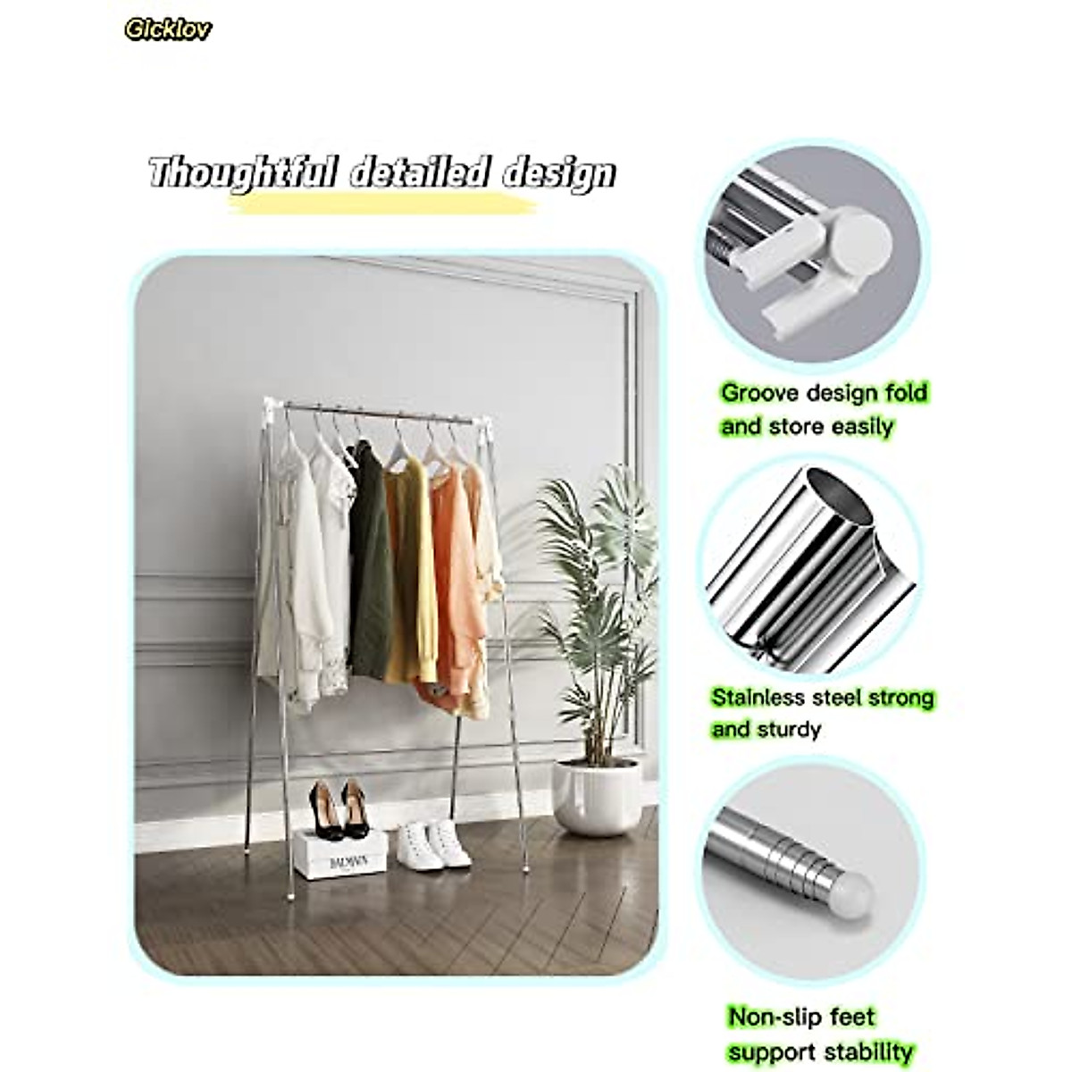 Gicklov Portable Garment Rack, Travel Folding Clothes Rack for Camping, Dancing, Outdoor, Indoor,Dorm,Hotel,Drying,A Portable Clothing Rack (New Upgrade) + 4 Folding Hangers+3 Storage Bags (White)