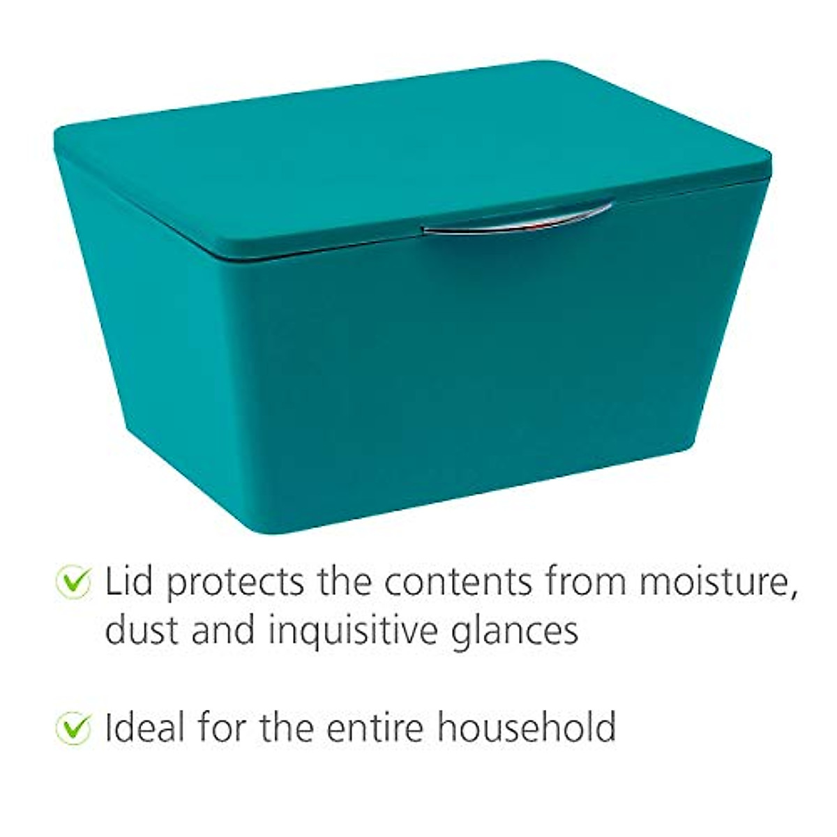 WENKO, Petrol, Decorative Box Organization, Container for Bathroom Storage, Small Basket with Lid, 7.48 x 3.94 x 6.10 in, 7.5 x 3.9 x 6.1 inch