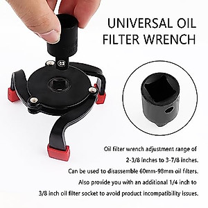 Aokdom Oil Filter Wrench,3 Jaw Adjustable Oil Filter Wrench Tool for 2-3/8" to 3-7/8",Universal Oil Filter Removal Tool with 3/8" Oil Filter Socket Set
