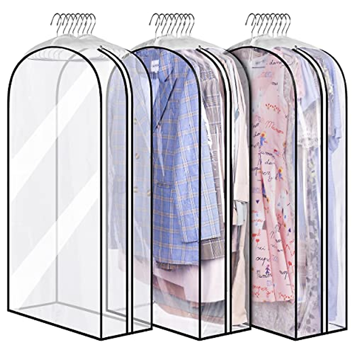 MISSLO 3 Pack 40" All Clear Suit Bags for Closet Storage + 3 Pack 50" Dress Bags for Closet Storage