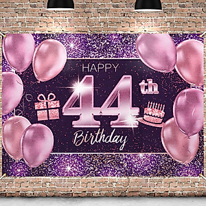 PAKBOOM Happy 44th Birthday Banner Backdrop - 44 Birthday Party Decorations Supplies for Women - Pink Purple Gold 4 x 6ft