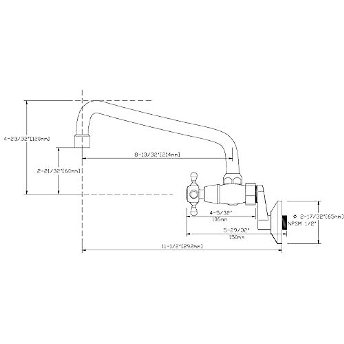 Sumerain Kitchen Wall Faucet 2 Cross Handle Brushed Nickel Wall Mounted Faucet 3" to 9" Adjustable Spread